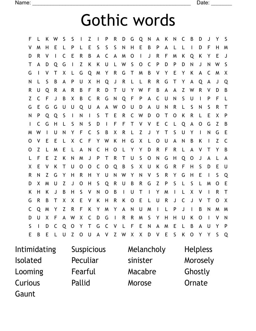 Gothic words Word Search - WordMint