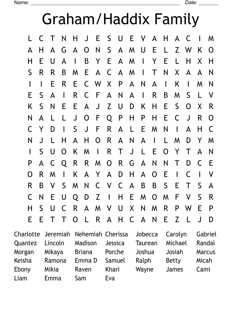Graham/Haddix Family Word Search - WordMint