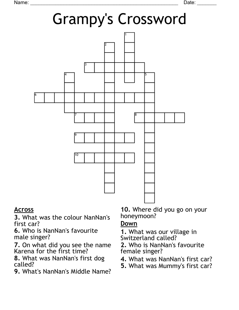 Grampy's Crossword - WordMint