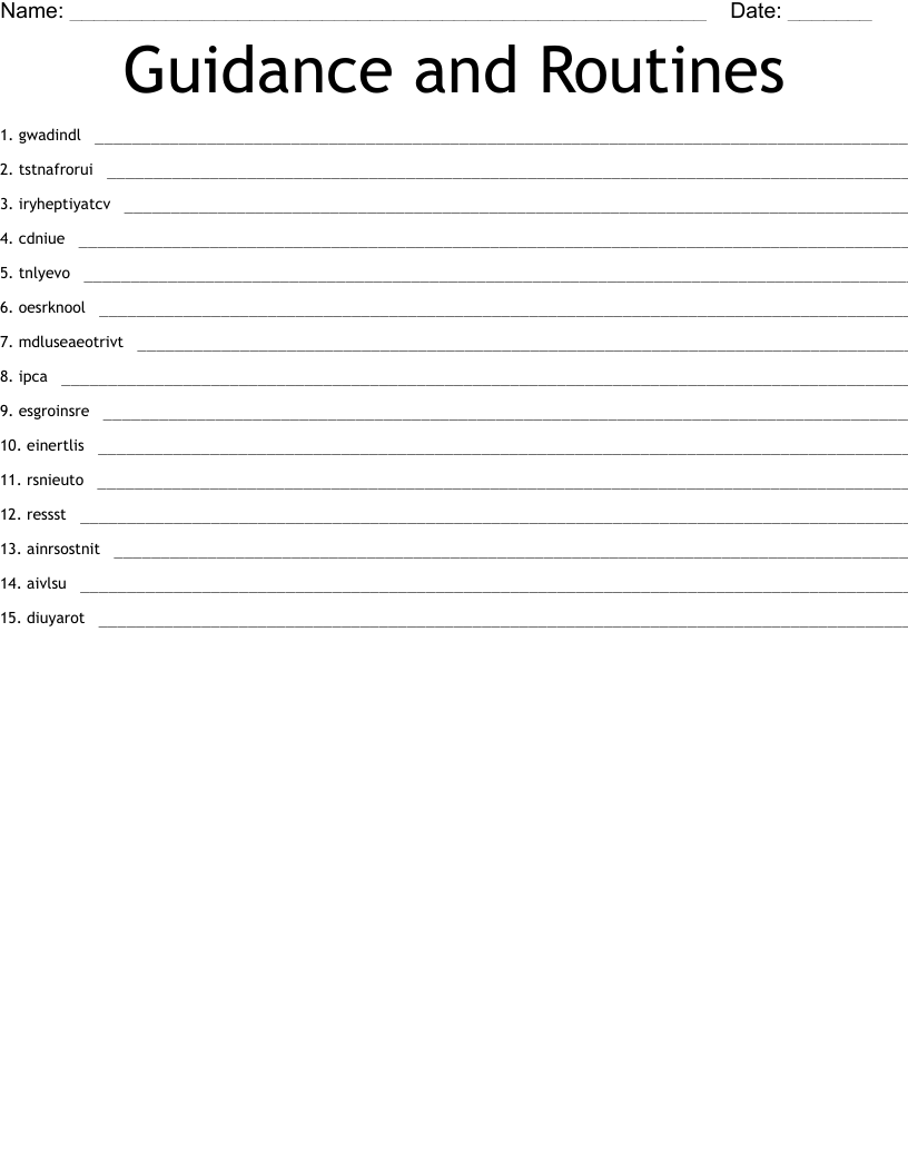 Guidance and Routines Word Scramble - WordMint