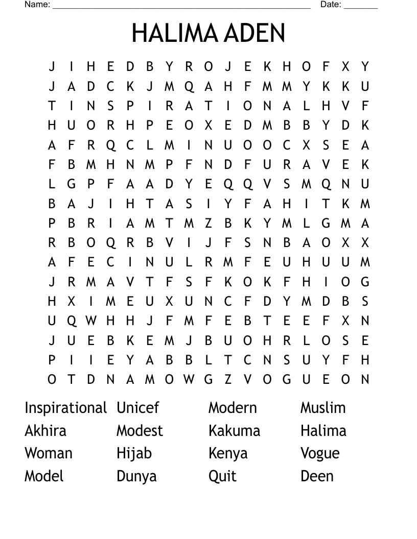 HALIMA ADEN Word Search - WordMint