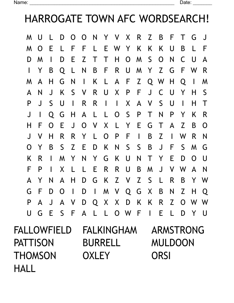 HARROGATE TOWN AFC WORDSEARCH! - WordMint