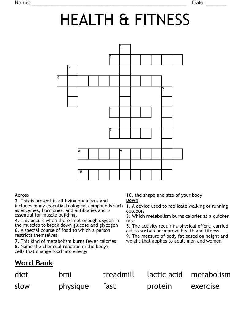 HEALTH & FITNESS Crossword - WordMint