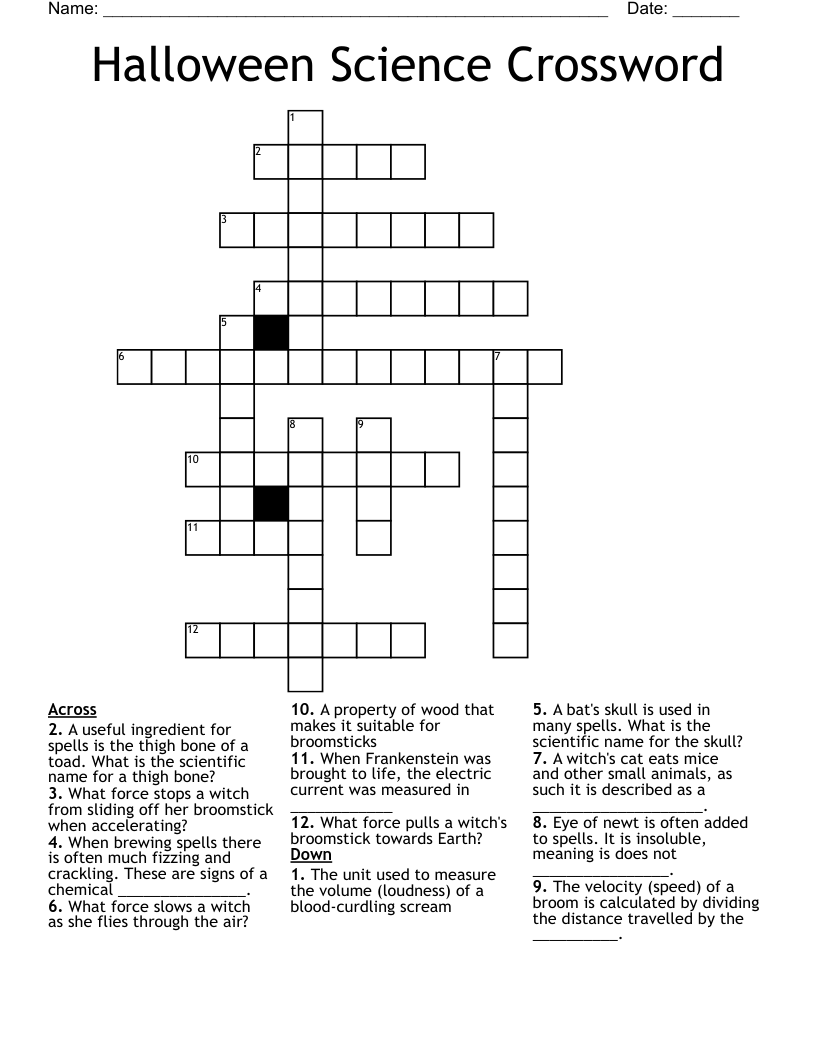 Halloween Science Crossword - WordMint