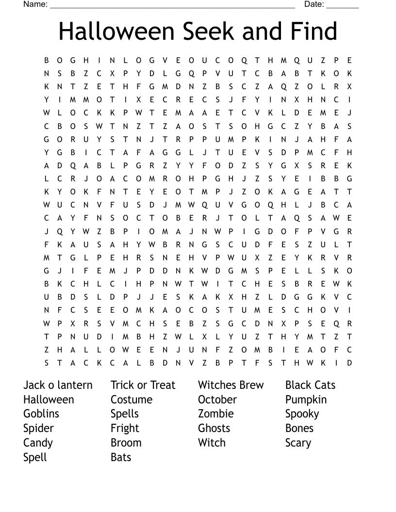 Halloween Seek and Find Word Search - WordMint