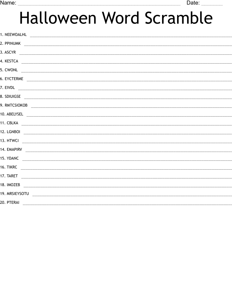 Halloween Word Scramble - WordMint