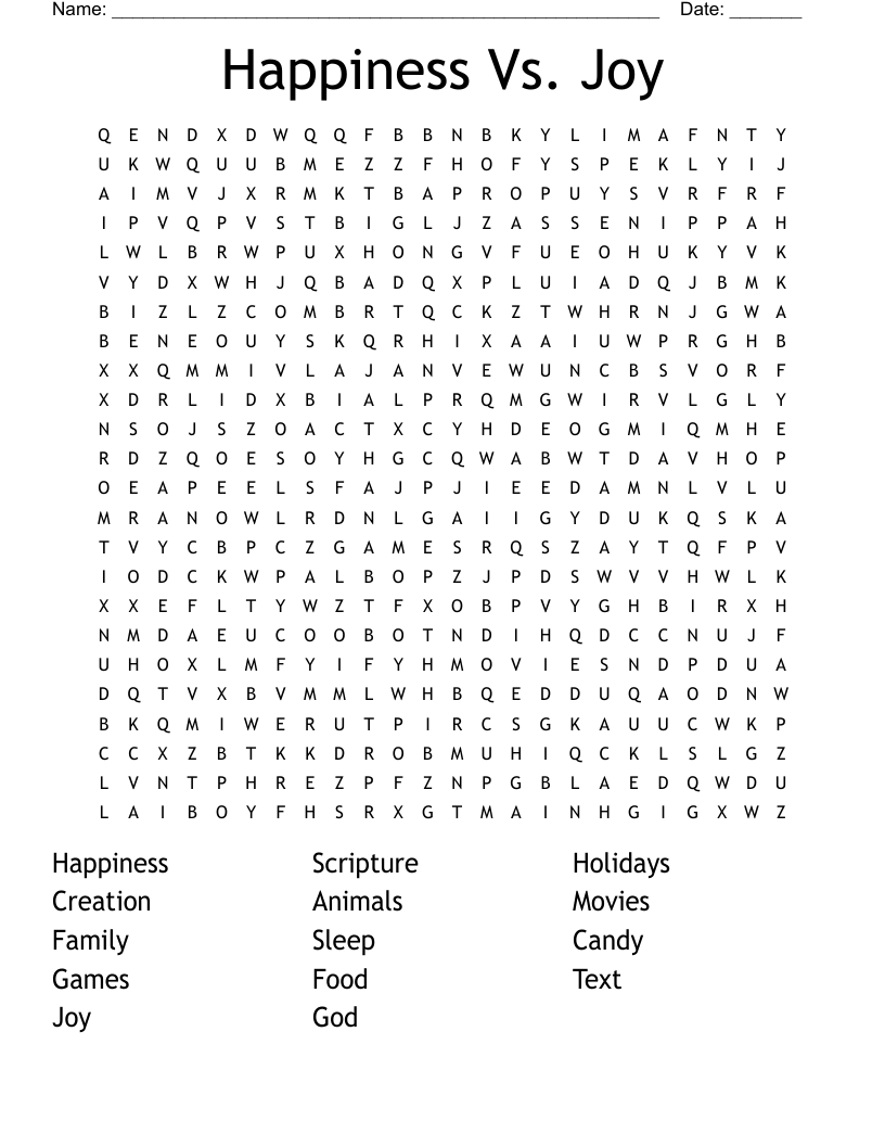 Happiness Vs. Joy Word Search - WordMint