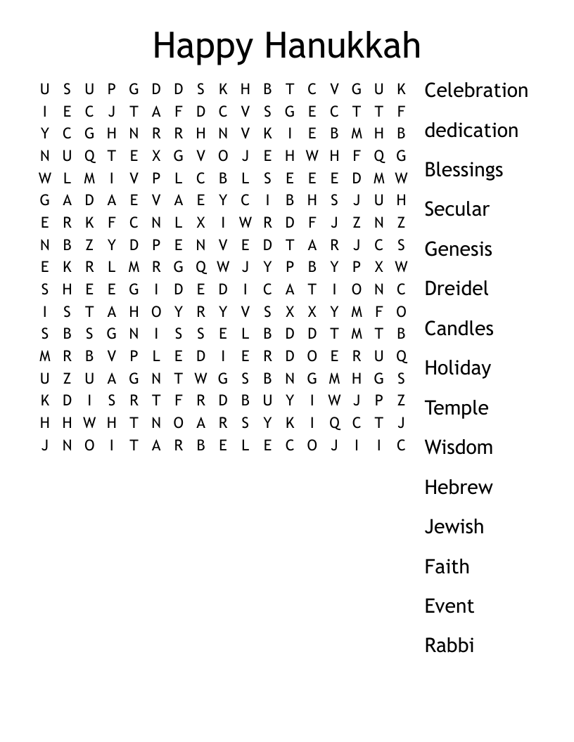 Happy Hanukkah Word Search - WordMint