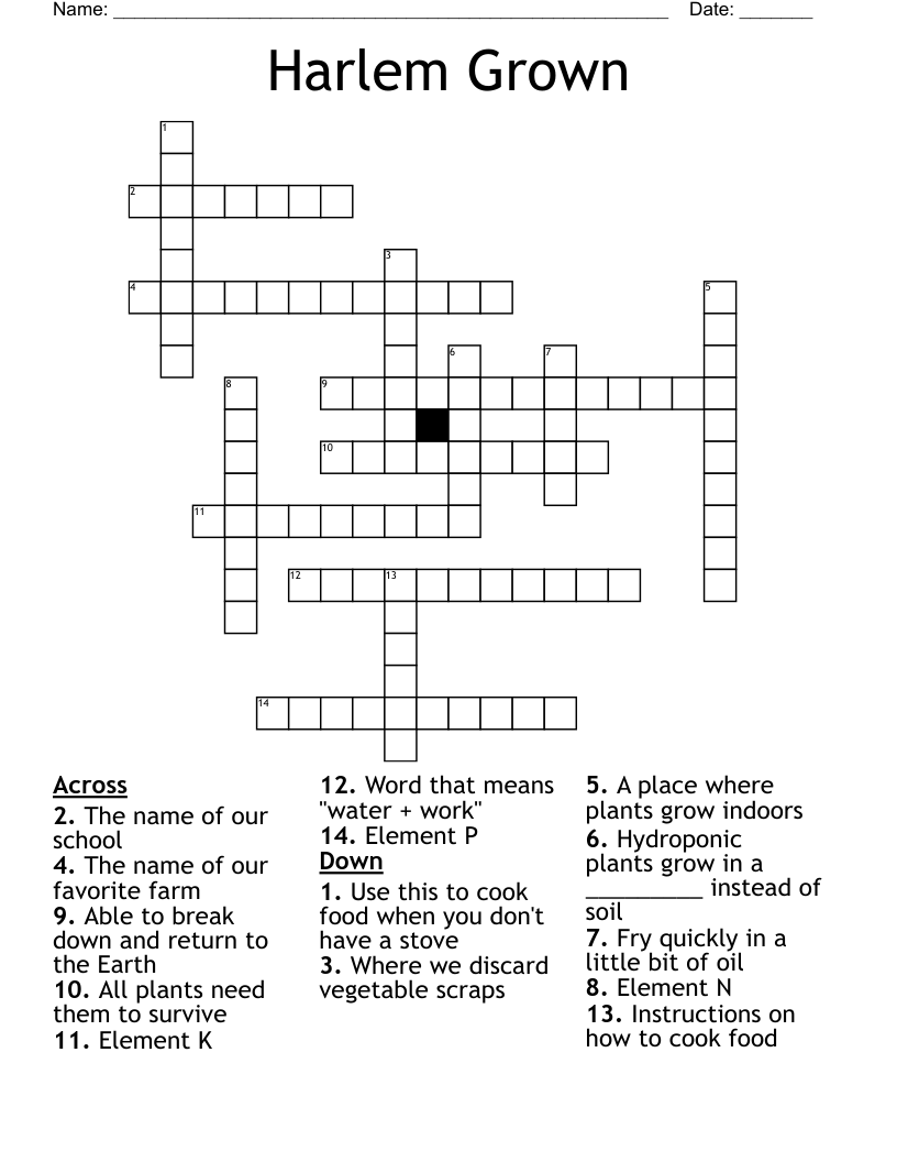 Harlem Grown Crossword - WordMint