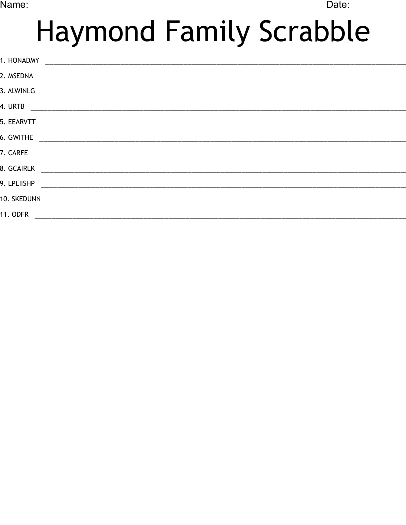 Haymond Family Scrabble Word Scramble - WordMint