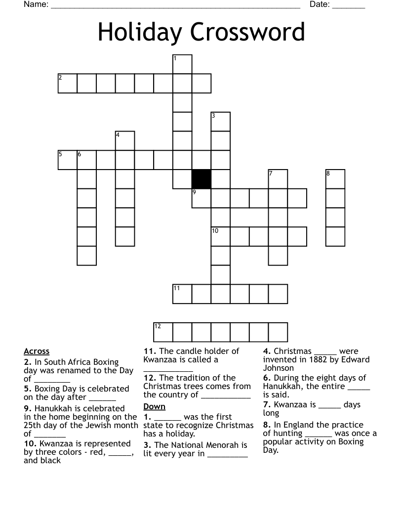 Holiday Crossword - WordMint