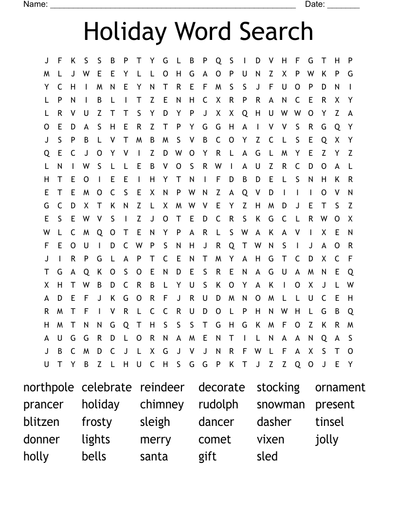 Holiday Word Search - WordMint
