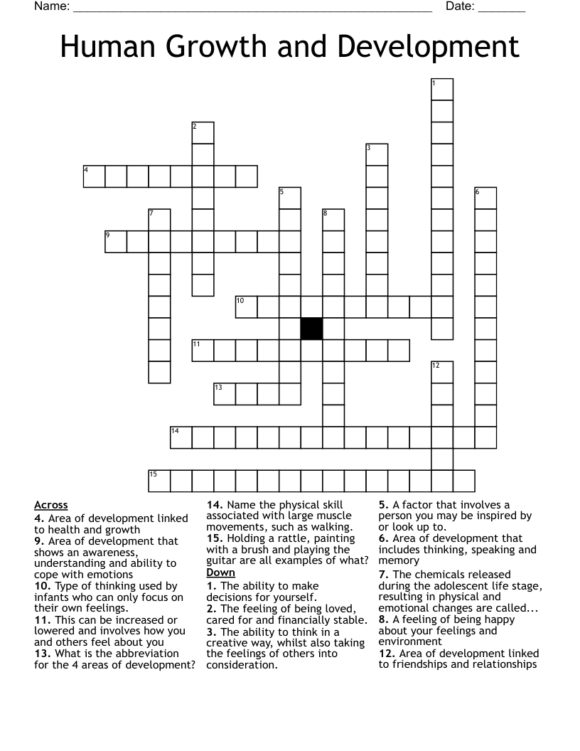 Human Growth and Development Crossword - WordMint