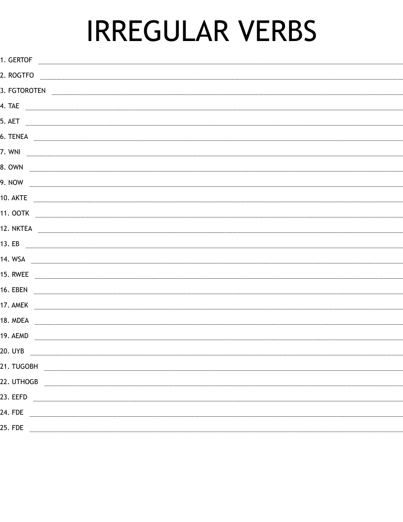 IRREGULAR VERBS Word Scramble - WordMint