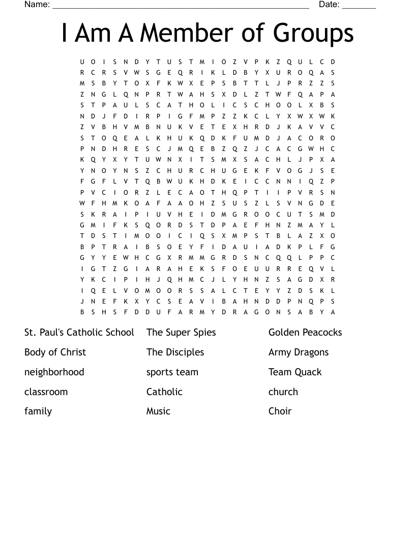 I Am A Member of Groups Word Search - WordMint