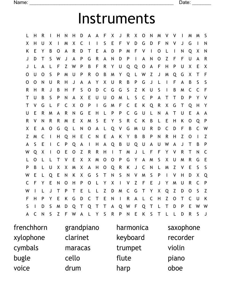 Instruments Word Search - WordMint