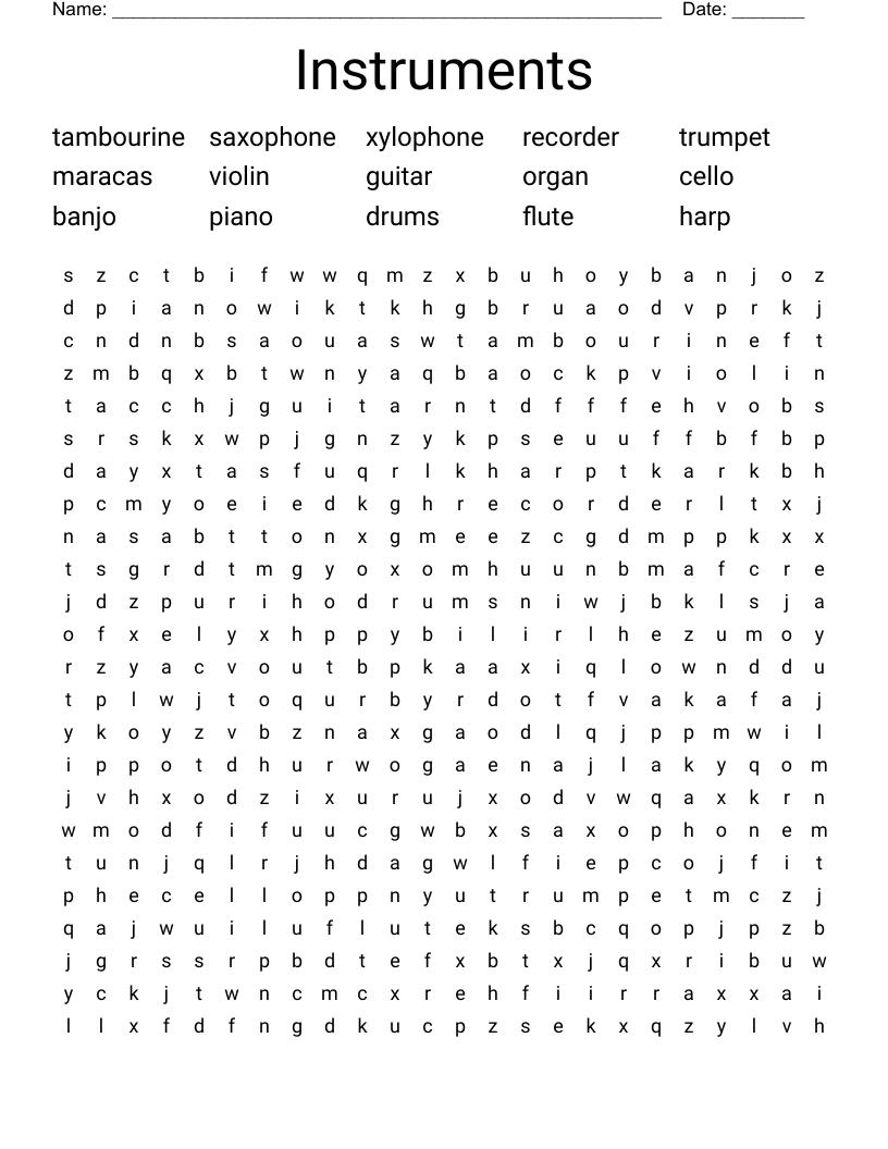 Instruments Word Search - WordMint