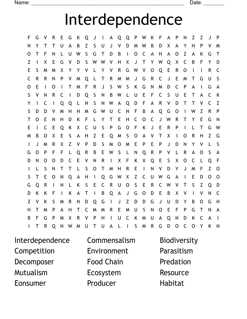 Interdependence Word Search - WordMint