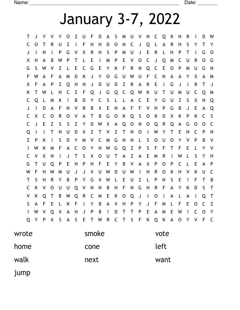 January 3-7, 2022 Word Search - WordMint