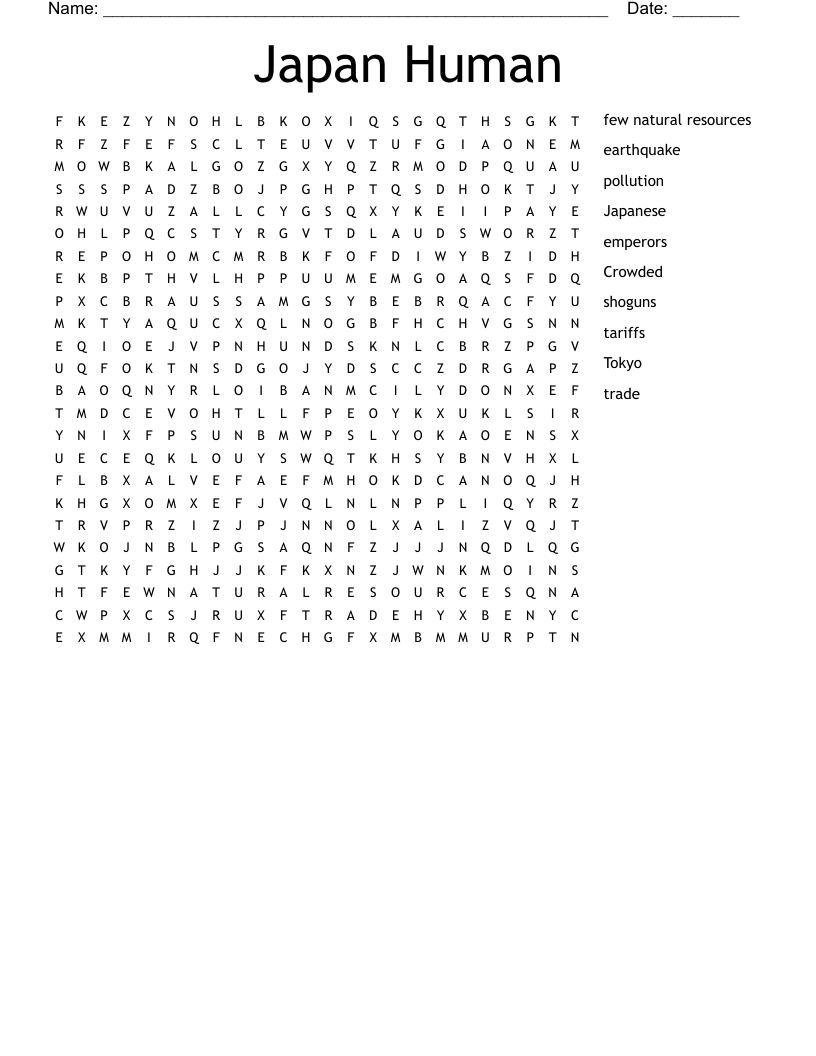 Japan Human Word Search - WordMint