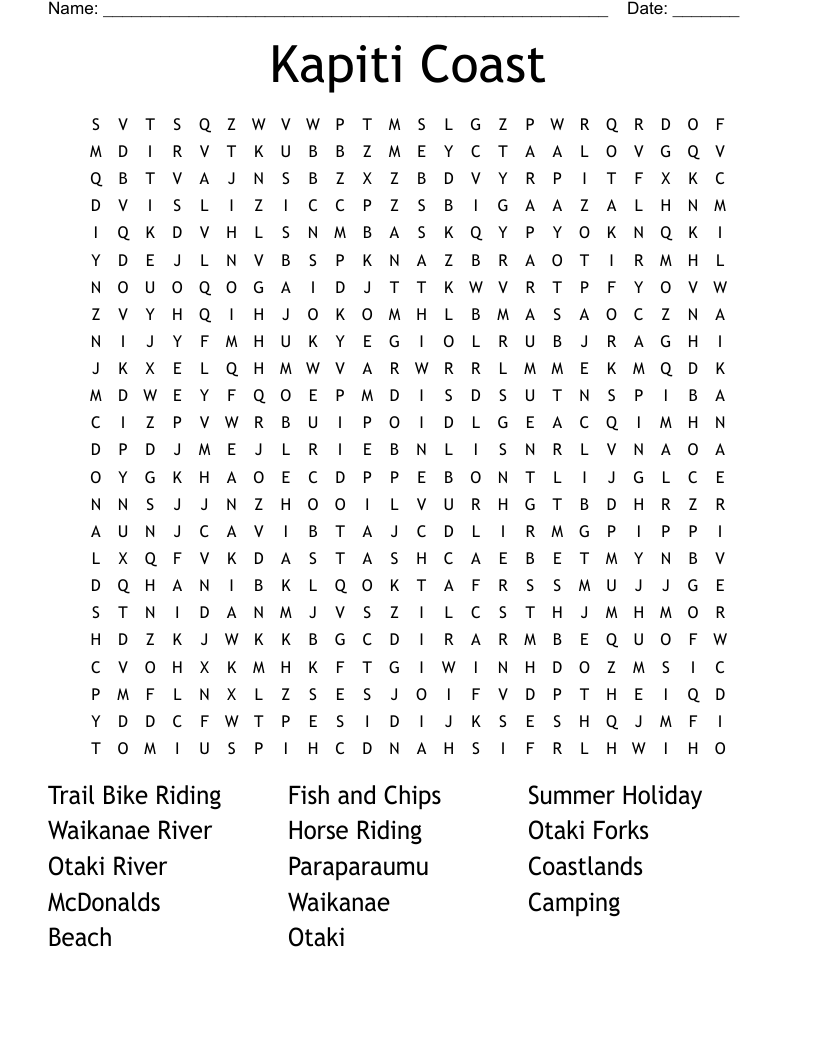 Kapiti Coast Word Search - WordMint