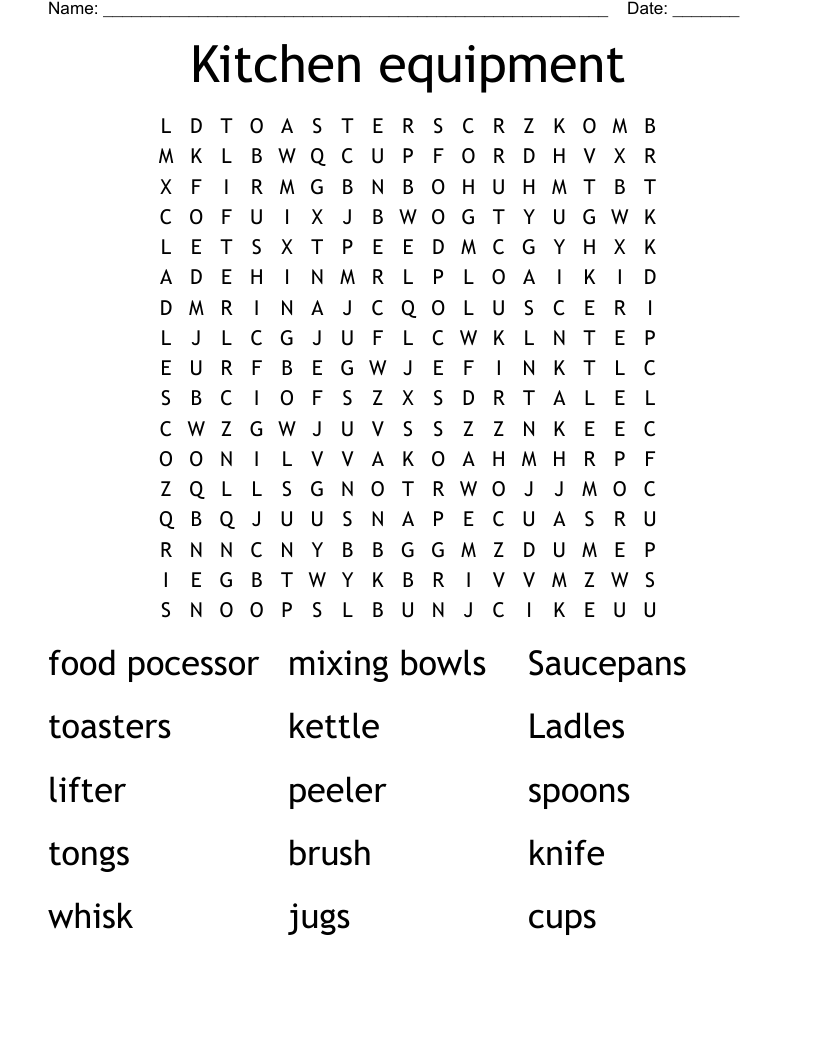 Kitchen equipment Word Search - WordMint