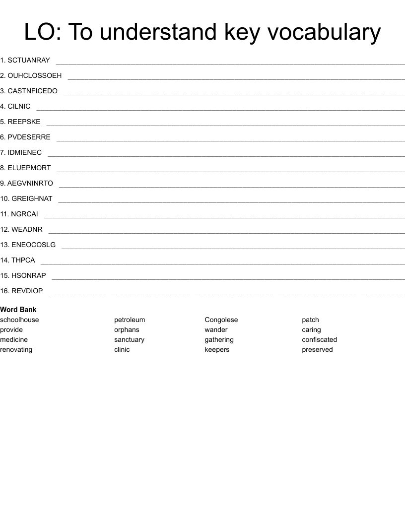 LO: To understand key vocabulary Word Scramble - WordMint