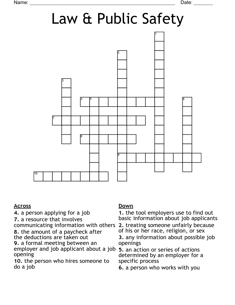 Law & Public Safety Crossword - WordMint
