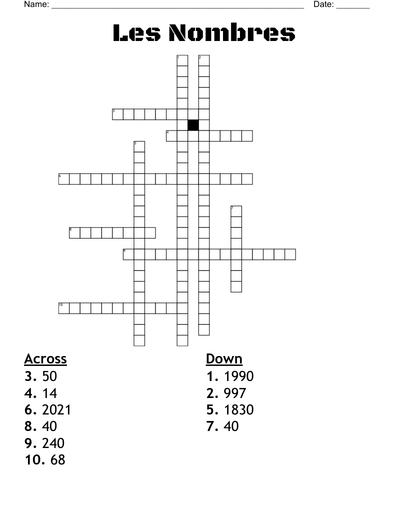 Les Nombres Crossword - WordMint