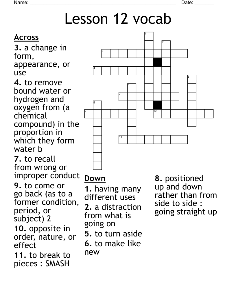 Lesson 12 vocab Crossword - WordMint