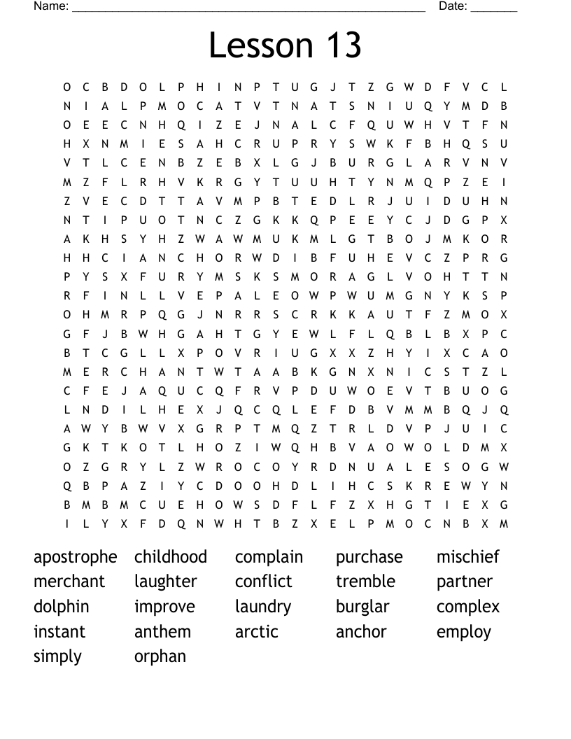 Lesson 13 Word Search - WordMint