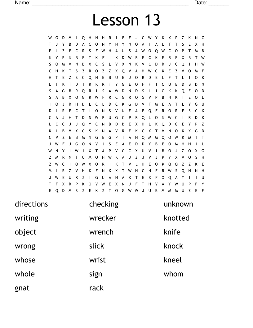 Lesson 13 Word Search - WordMint