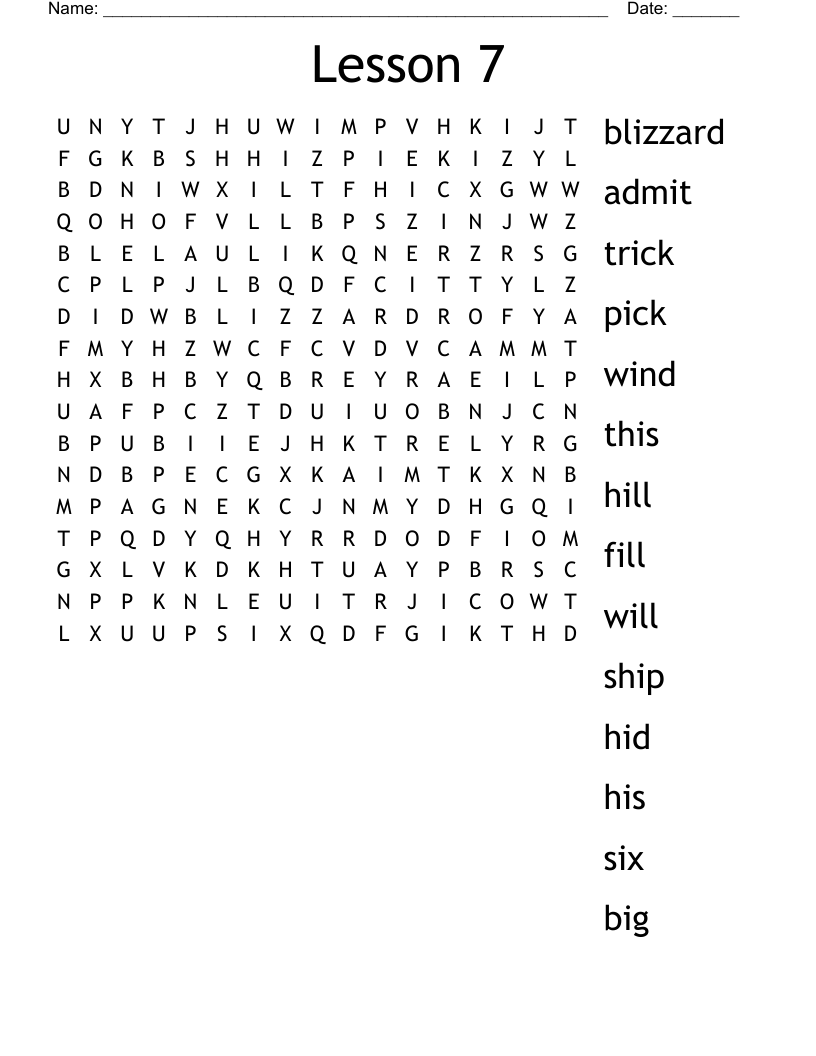 Lesson 7 Word Search - WordMint