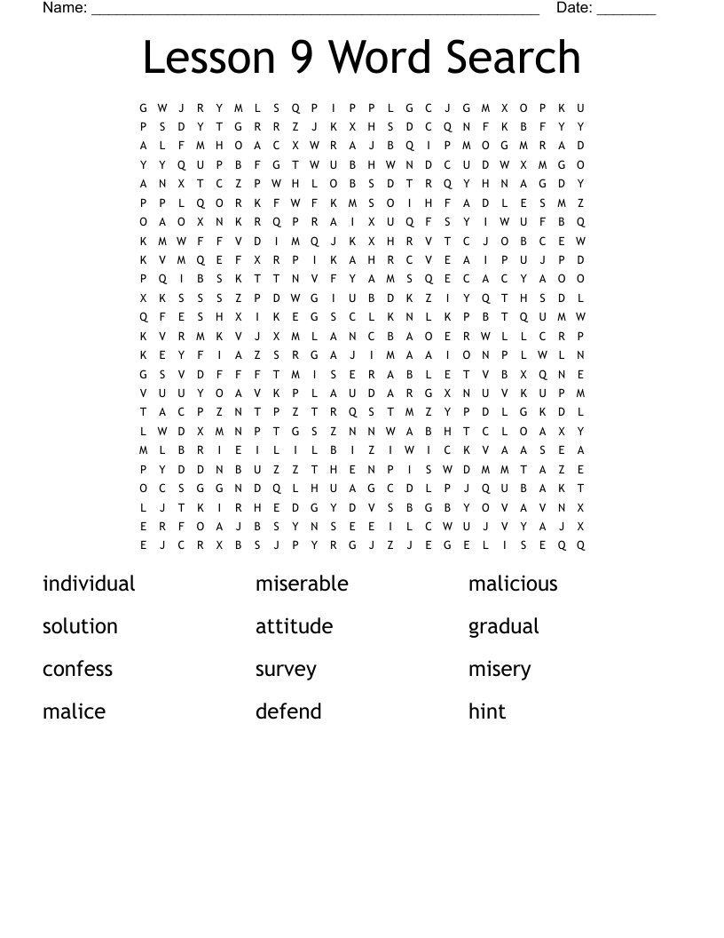 Lesson 9 Word Search - WordMint