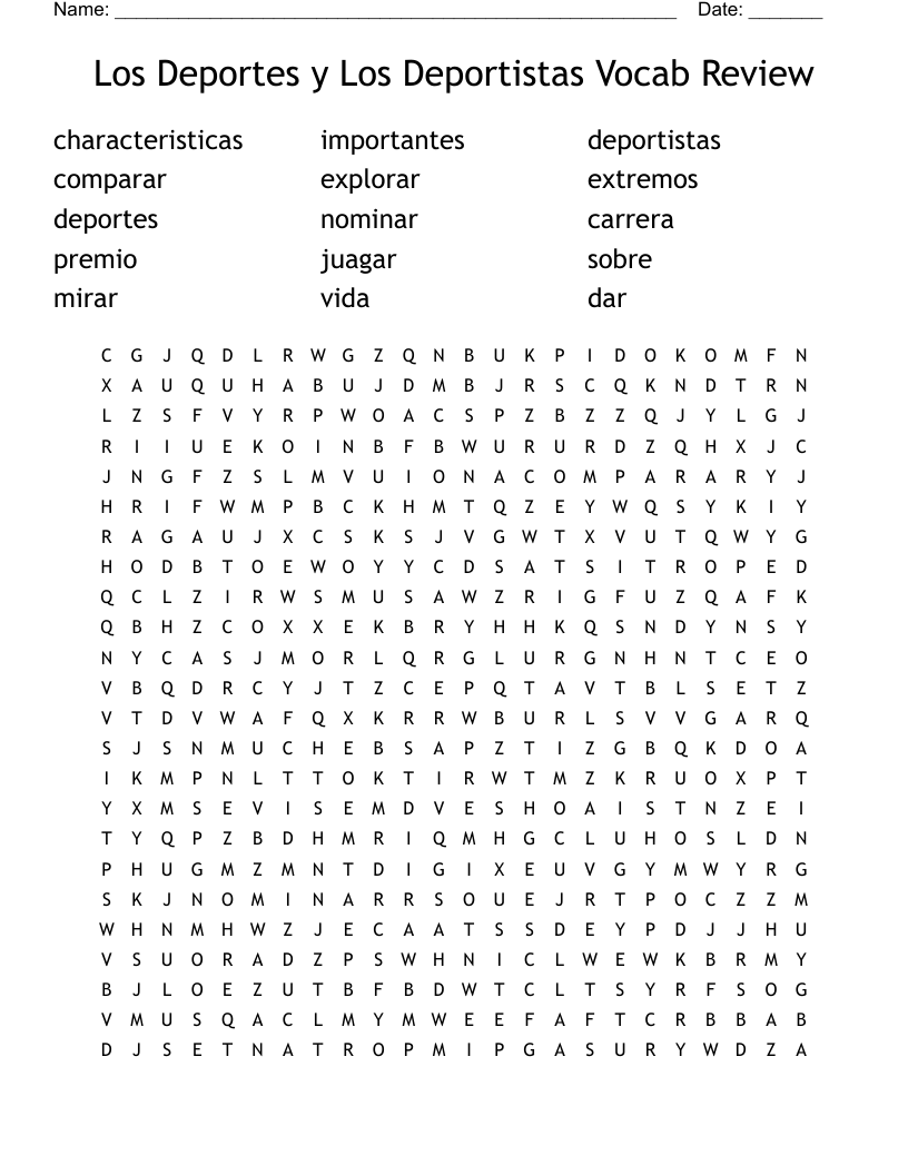 Los Deportes y Los Deportistas Vocab Review Word Search - WordMint