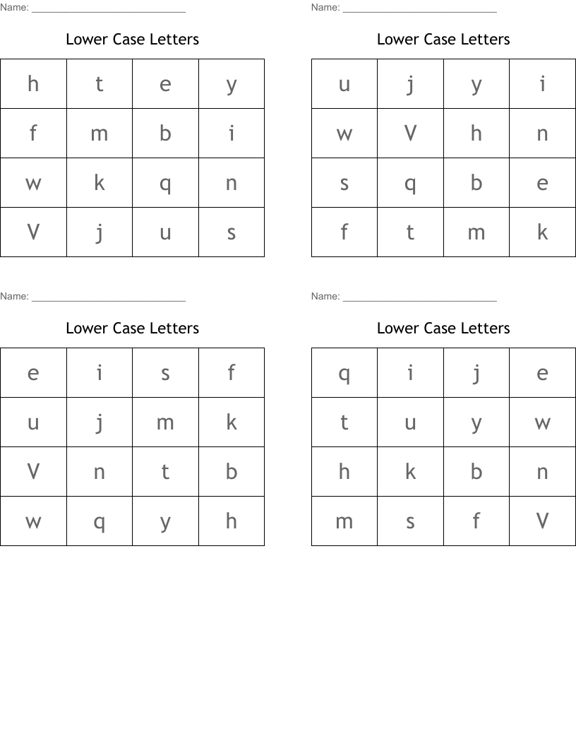 Lower Case Letters Bingo Cards - WordMint
