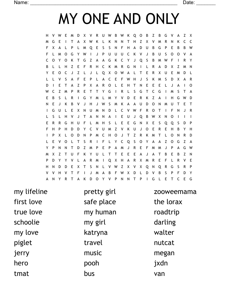 MY ONE AND ONLY Word Search - WordMint