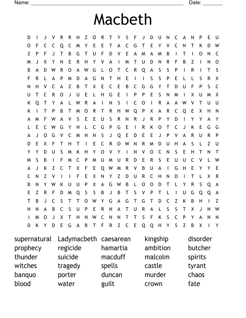 Macbeth Word Search - WordMint