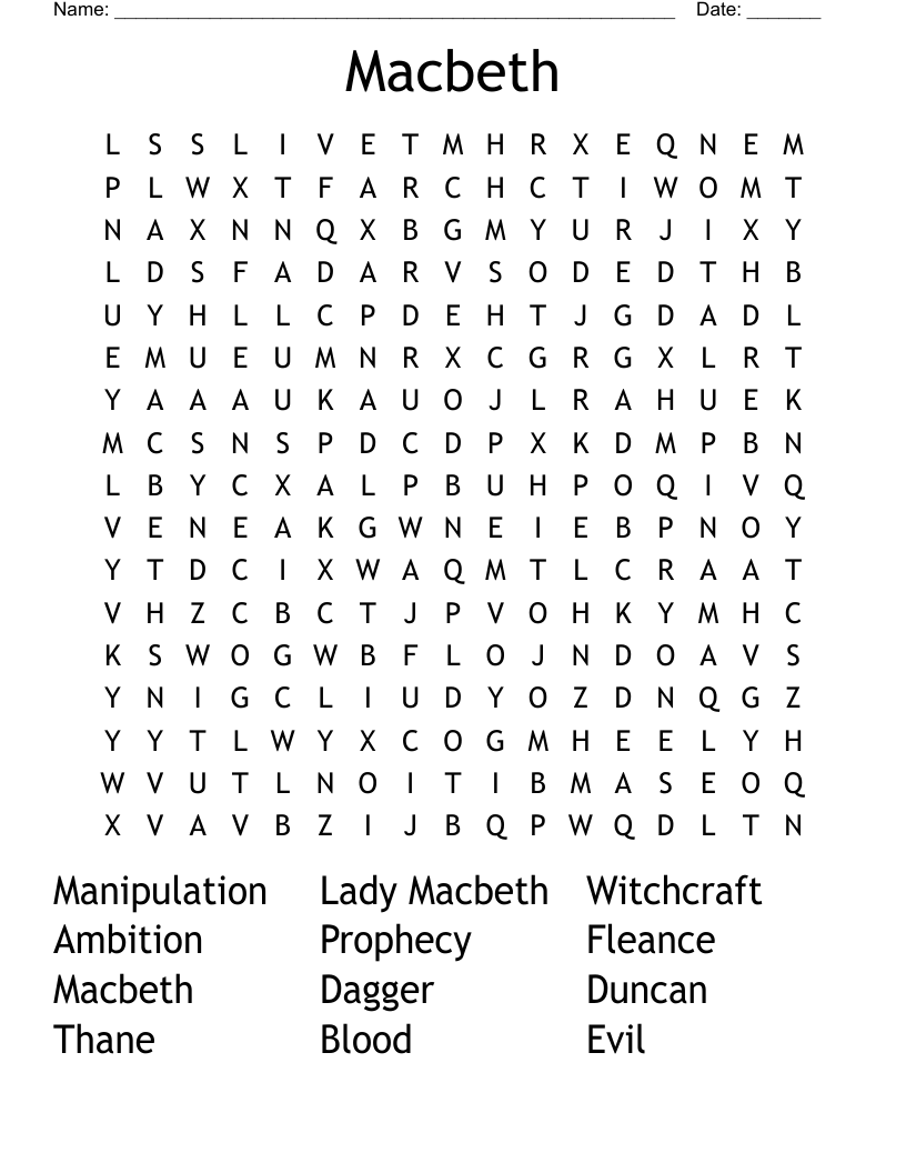 Macbeth Word Search - WordMint