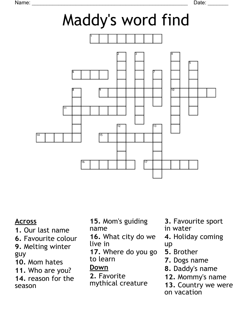 Maddy's word find Crossword - WordMint