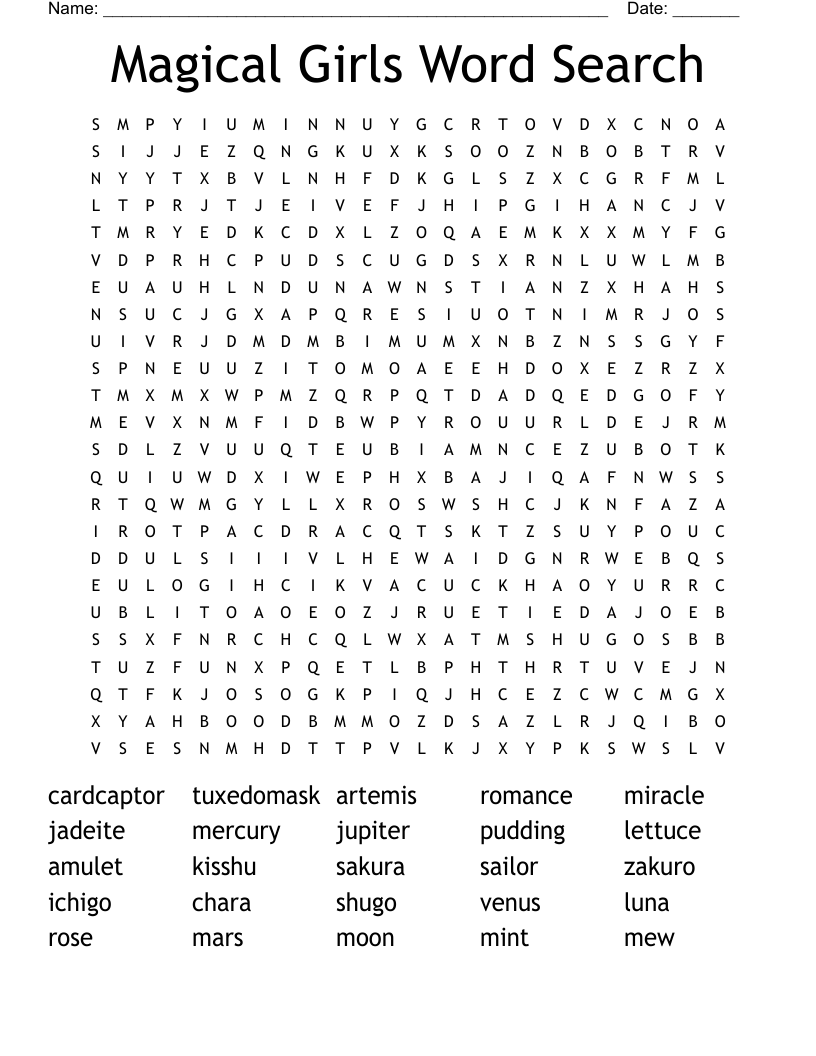 Magical Girls Word Search - WordMint