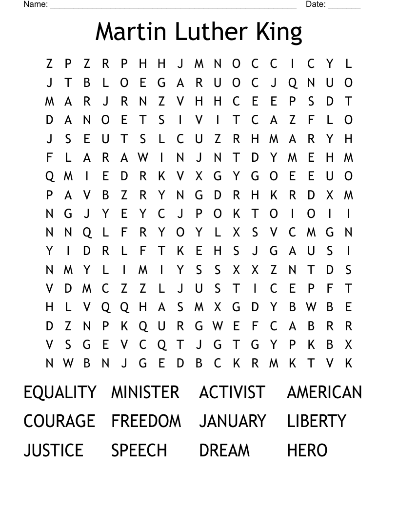 Martin Luther King Word Search - WordMint