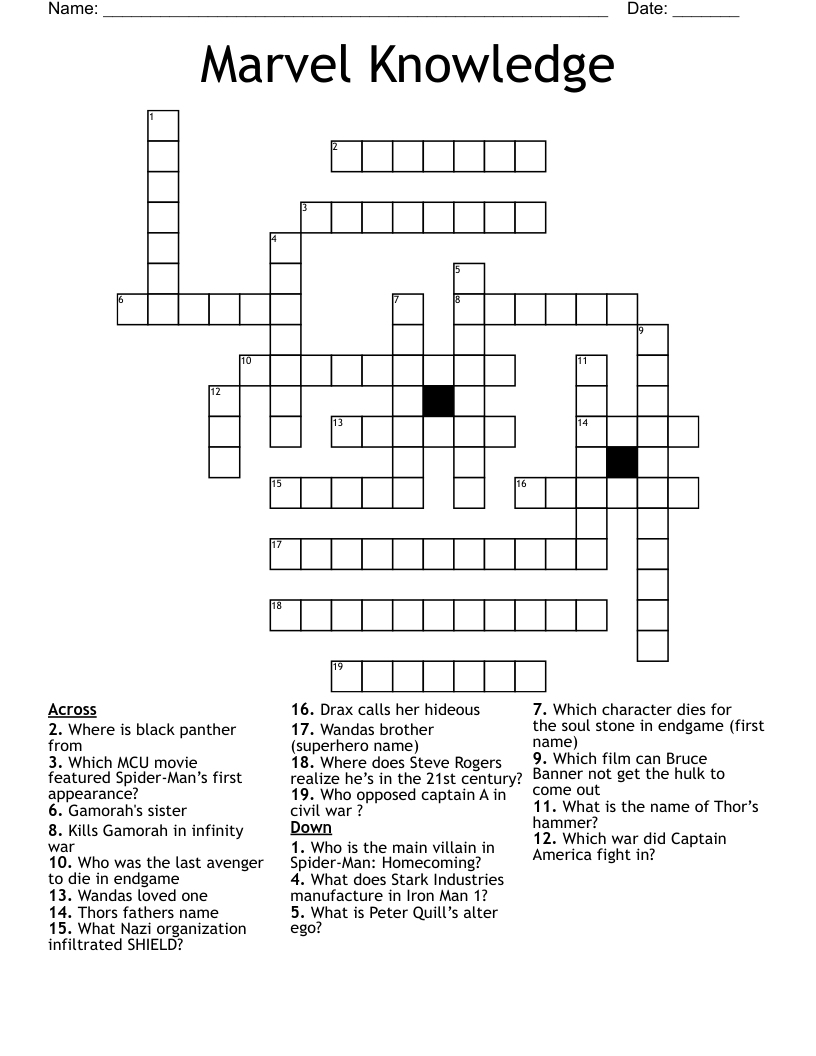 Marvel Knowledge Crossword - WordMint