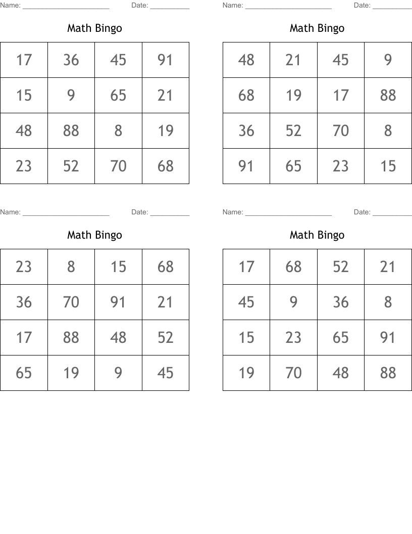 Math Bingo - WordMint