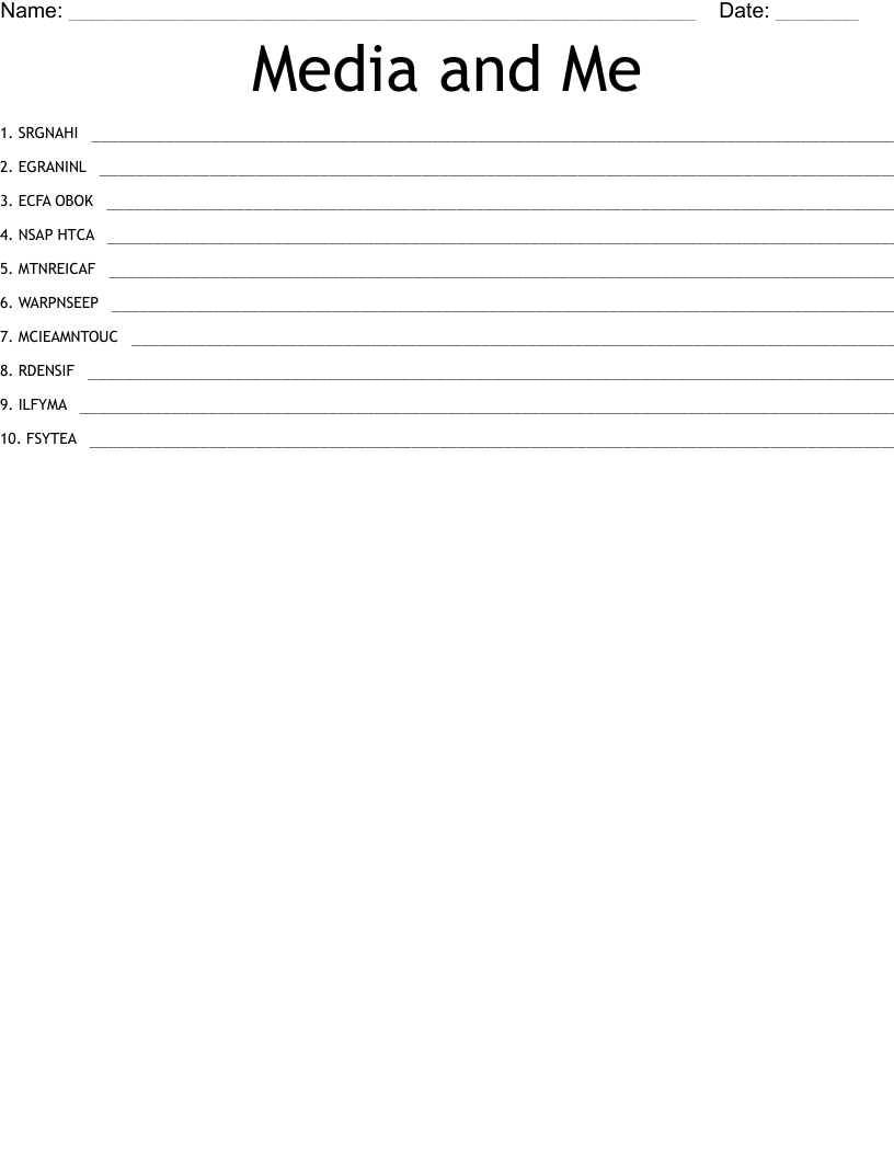 Media and Me Word Scramble - WordMint