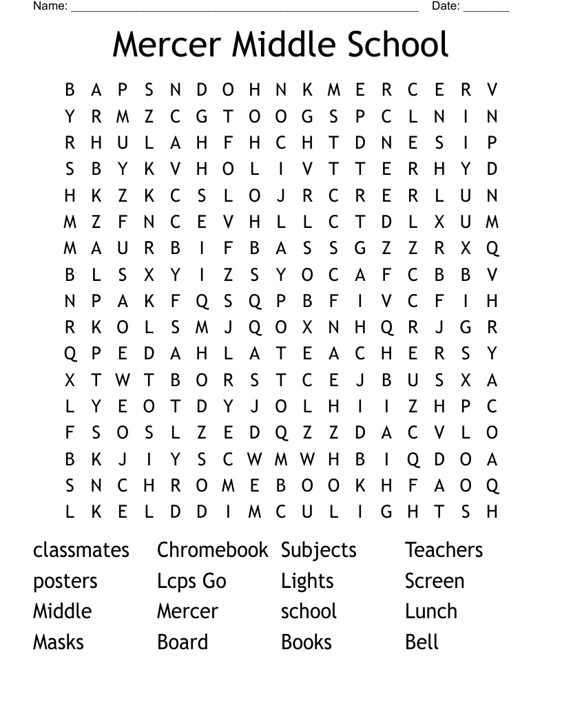 Mercer Middle School Word Search - WordMint
