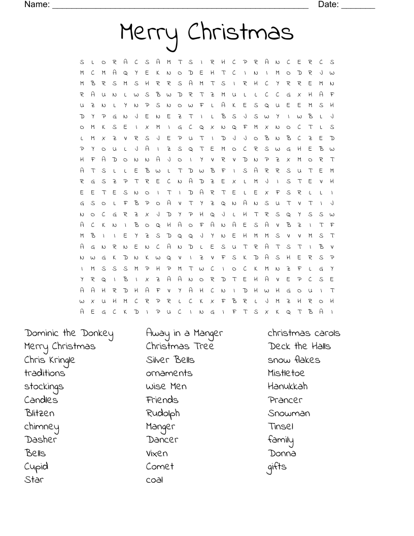 Merry Christmas Word Search - WordMint