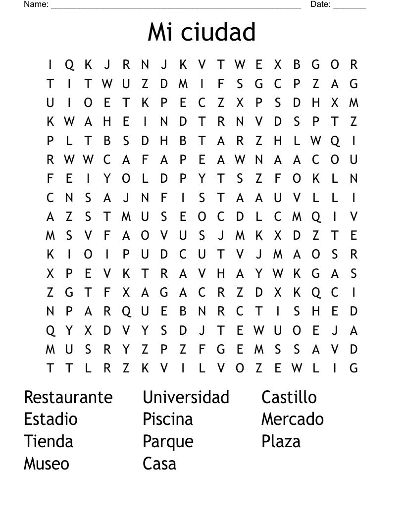 Mi ciudad Word Search - WordMint