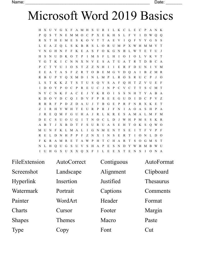 Microsoft Word 2019 Basics Word Search WordMint