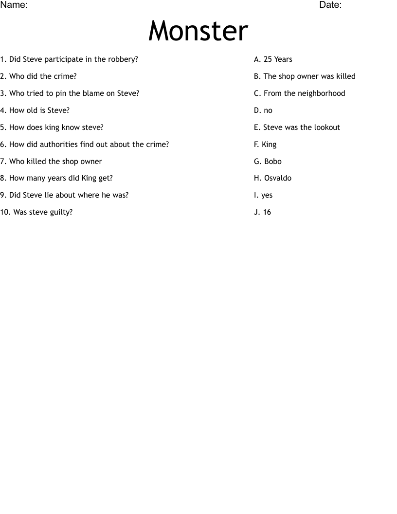 Monster Worksheet - WordMint